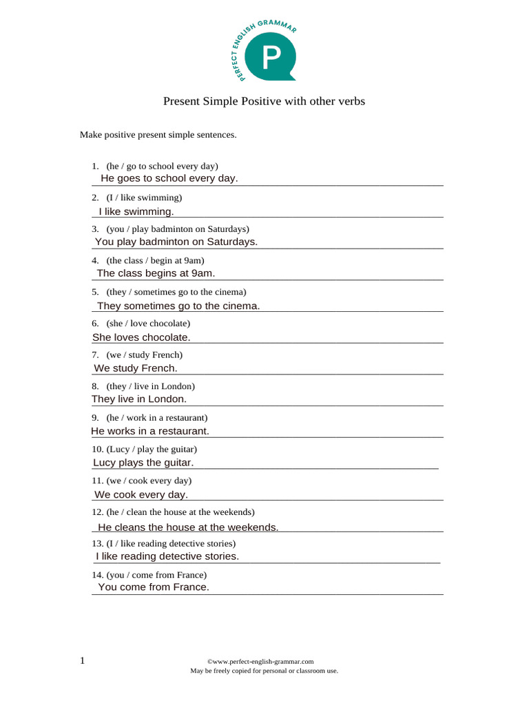 Present Simple Form Other-Verbs Positive 1 | PDF | Linguistics