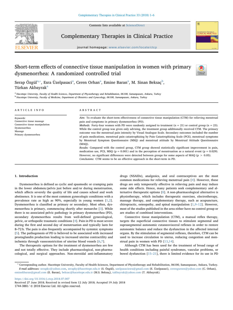 Connective Tissue Manipulation for Dysmenorrhea | PDF | Menstruation ...