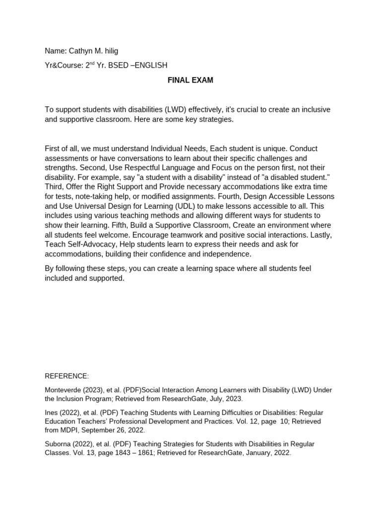 Hilig, Cathlyn M Final Exam | PDF
