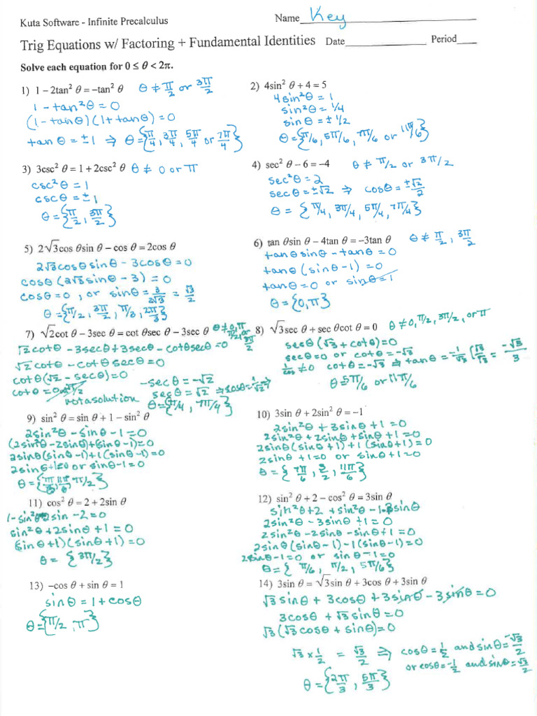 Solving Basic Trig Equations Solutions Pdf
