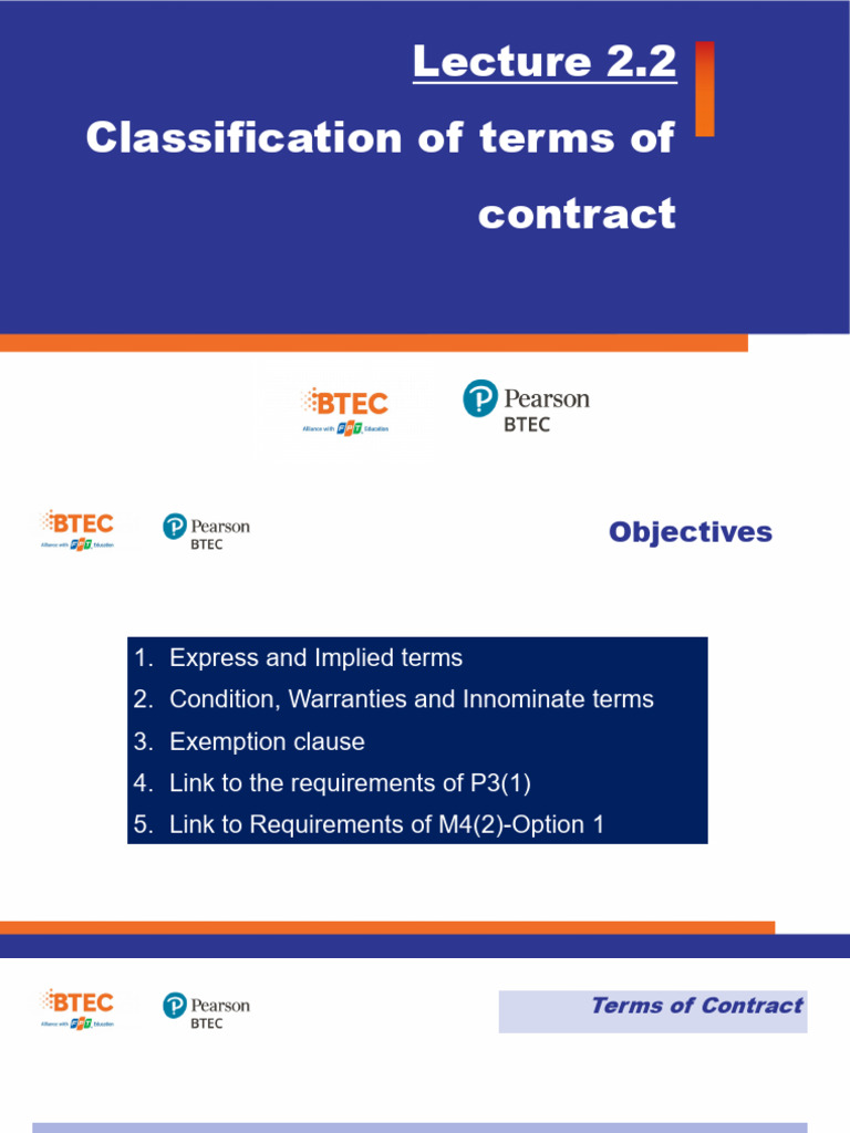 Lecture 2.2 - Terms of Contract | PDF | Contractual Term | Breach Of ...