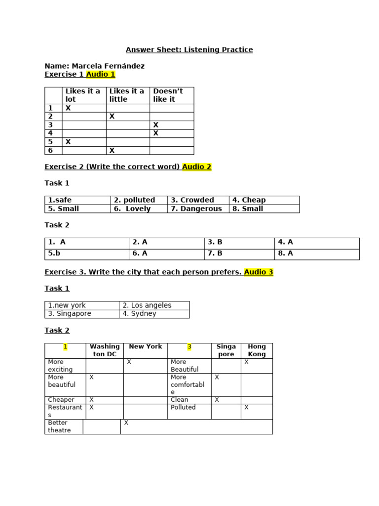 Answer Sheet Listening Practice | PDF