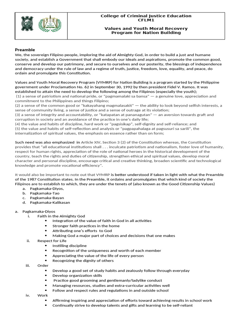 Values and Youth Moral Recovery | PDF | Disciplines | Citizenship