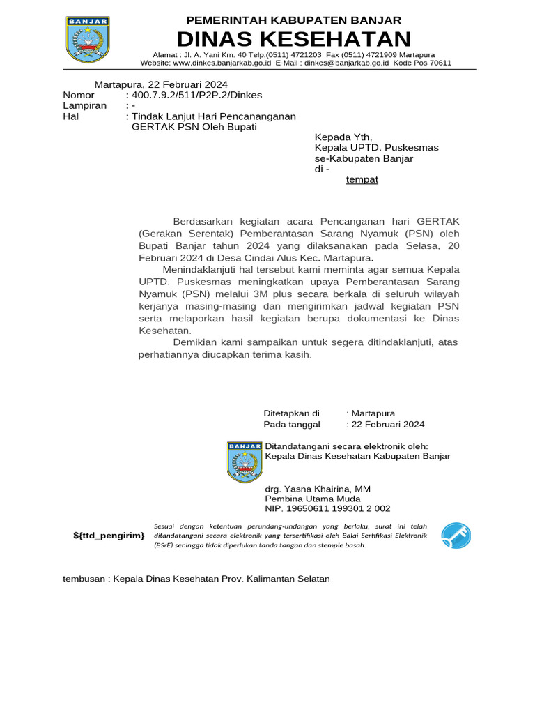 Tindak Lanjut GERTAK PSN | PDF