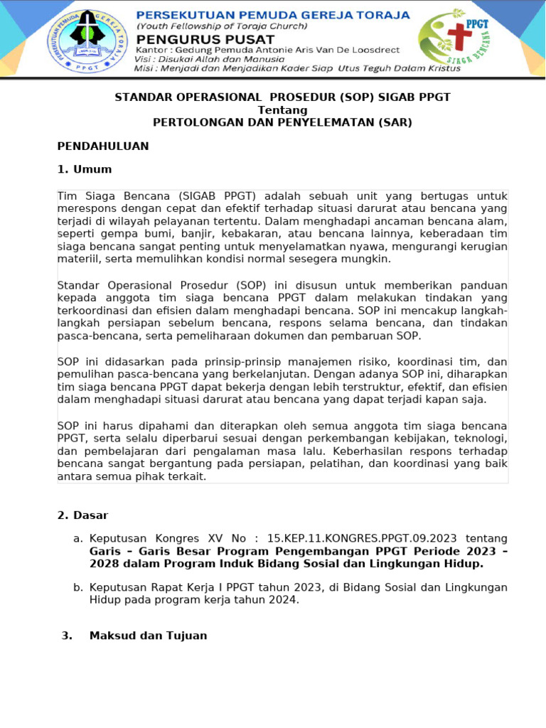 SOP Pertolongan dan Penyelamatan SIGAB PPGT | PDF