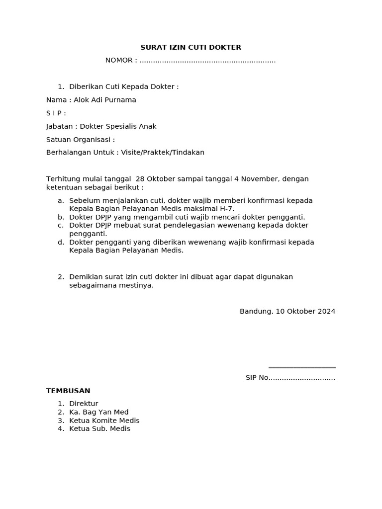 Surat Izin Cuti Dokter | PDF | Kesehatan Holistik
