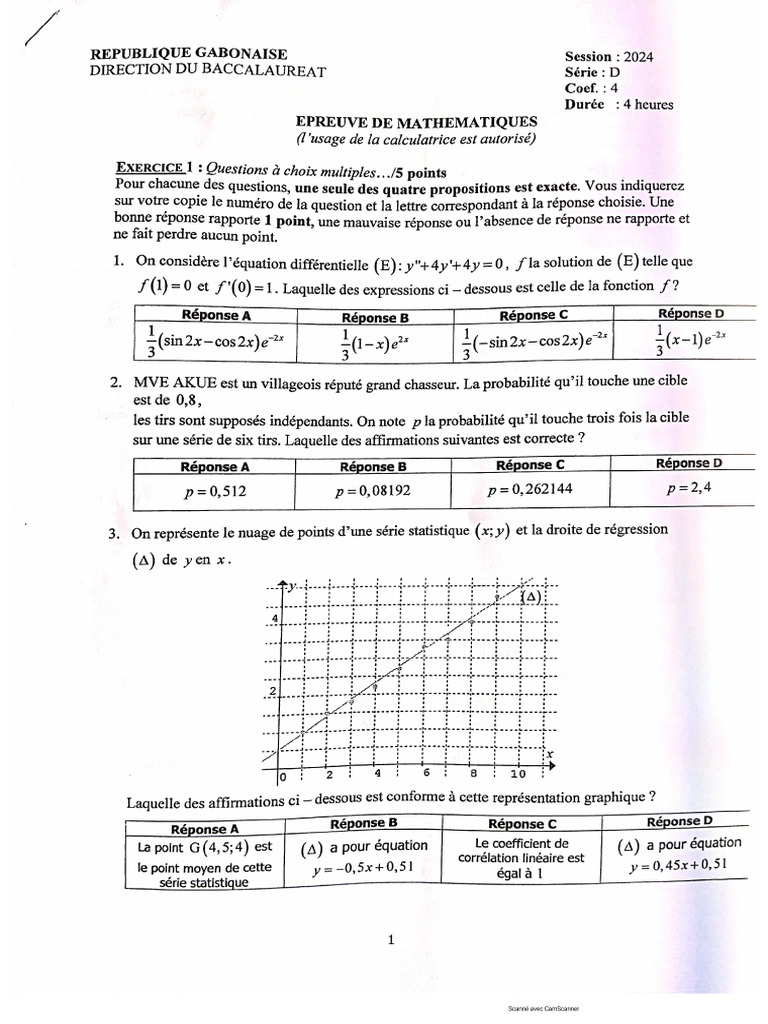 Bac Gabon Math STD 2024 | PDF