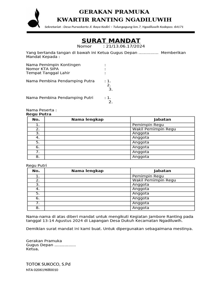 Surat Mandat Jamran 2024 | PDF