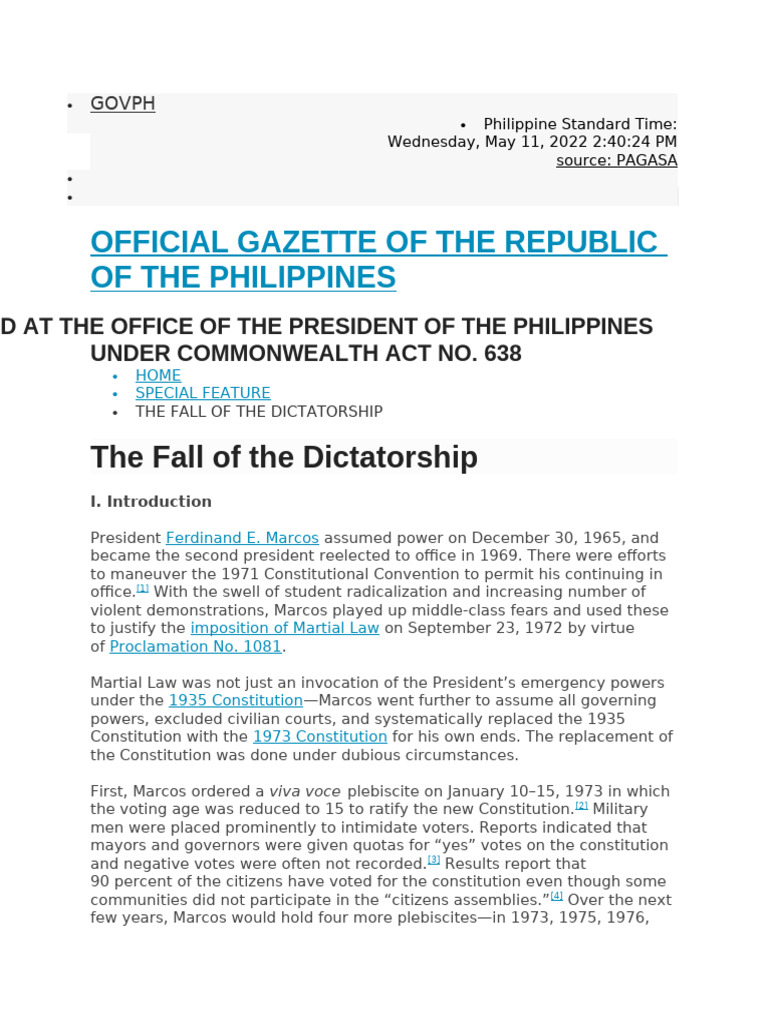 The Fall of Dictatorship | PDF | Philippines