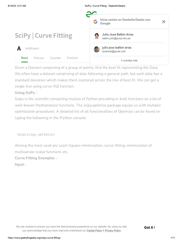 Scipy Curve Fitting Geeksforgeeks Pdf Python Programming