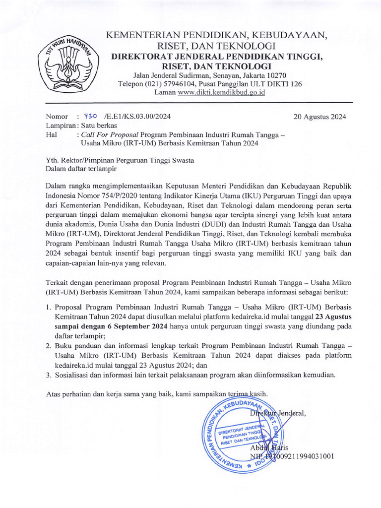 Call For Proposal Program IRT-UM 2024 | PDF