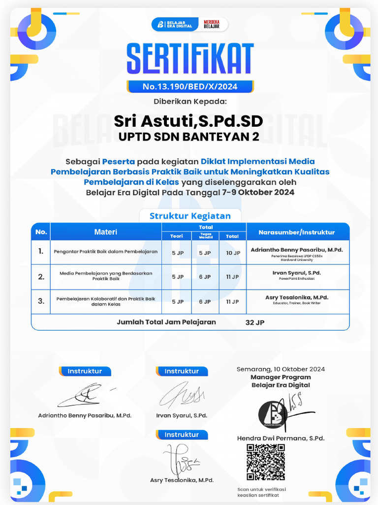 5 Sertifikat - Sri Astuti, S.PD - SD | PDF