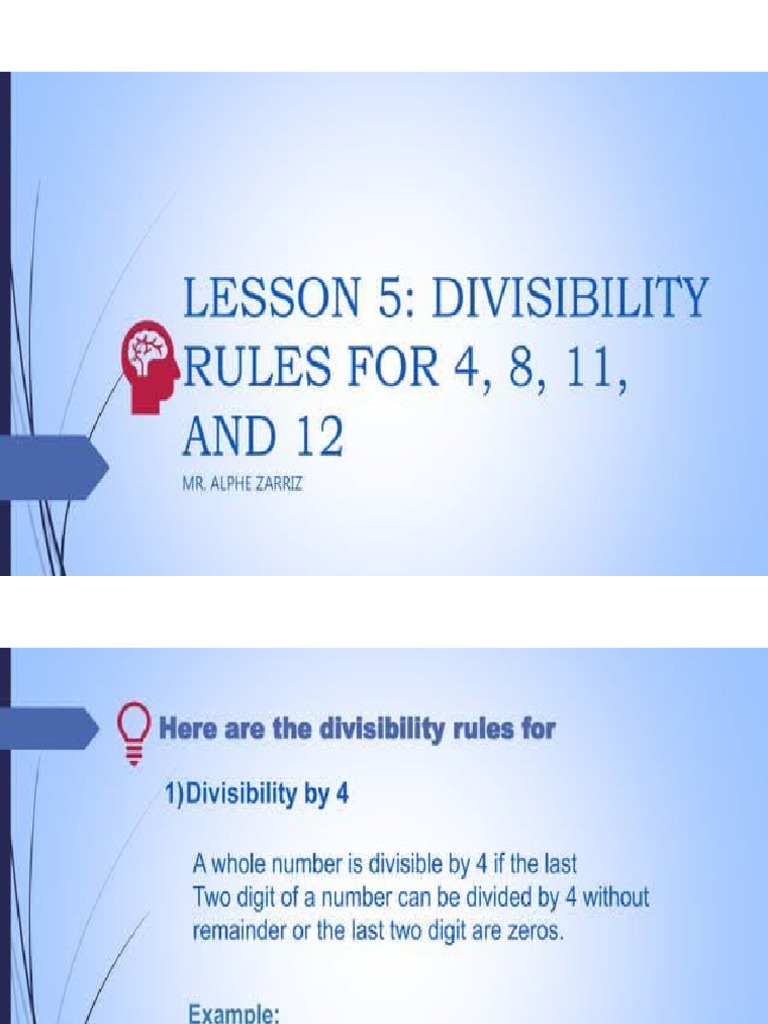Uses Divisibility Rules For 4, 8, 12, and 11 To Find Common Factors. | PDF