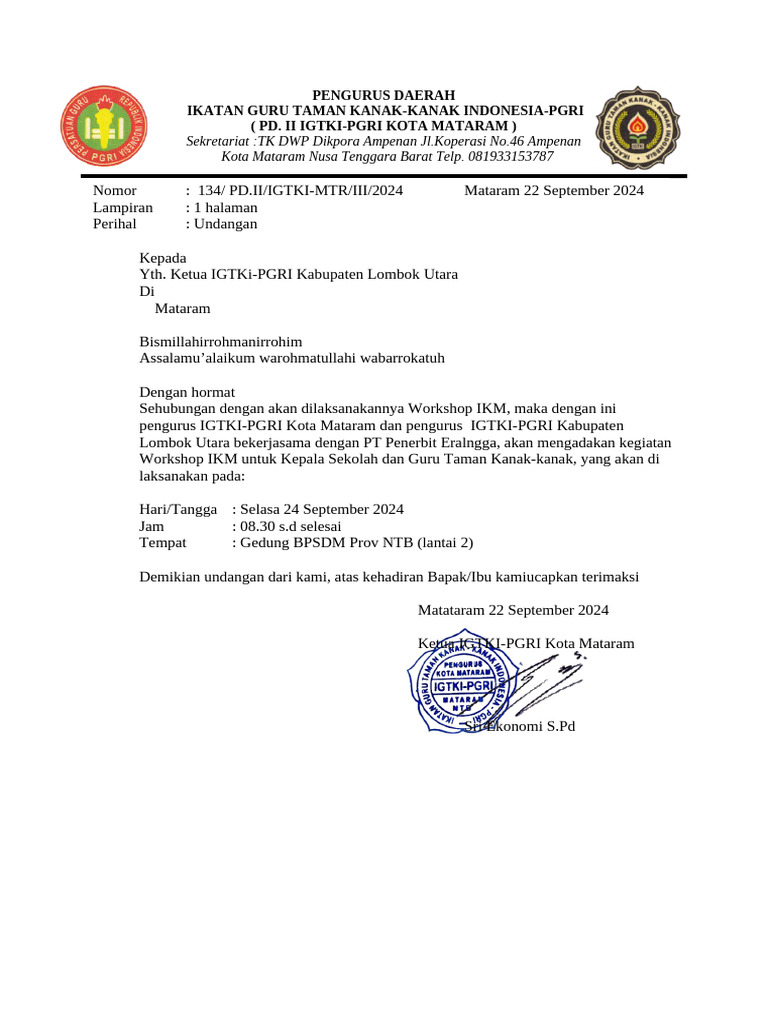 Surat Undangan Workshop Ikm 2 | PDF