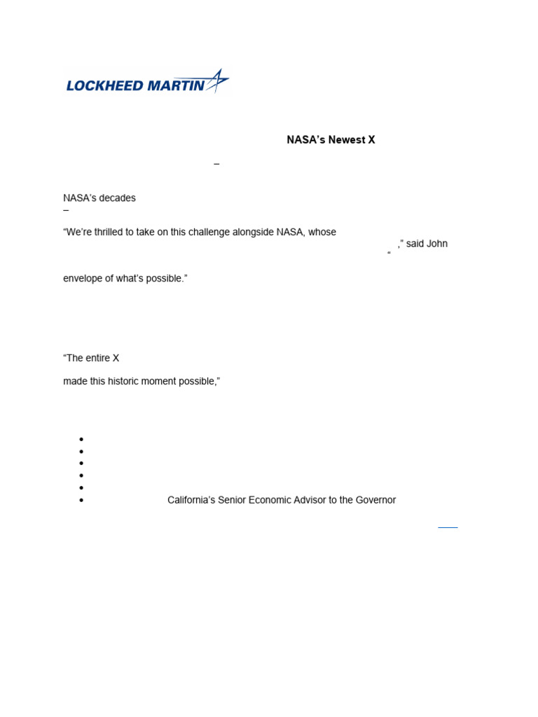 Lockheed Martin - X-59 Rollout News Release | PDF | Aircraft | Transport