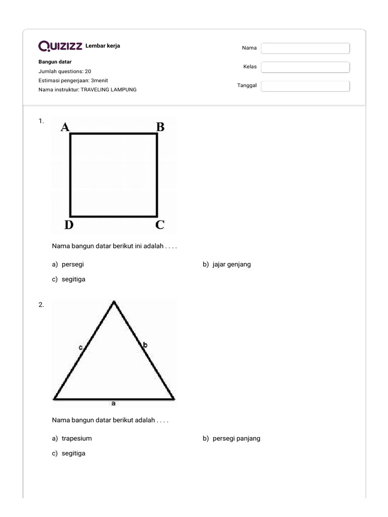 Lembar Kerja Bangun Datar untuk Siswa | PDF