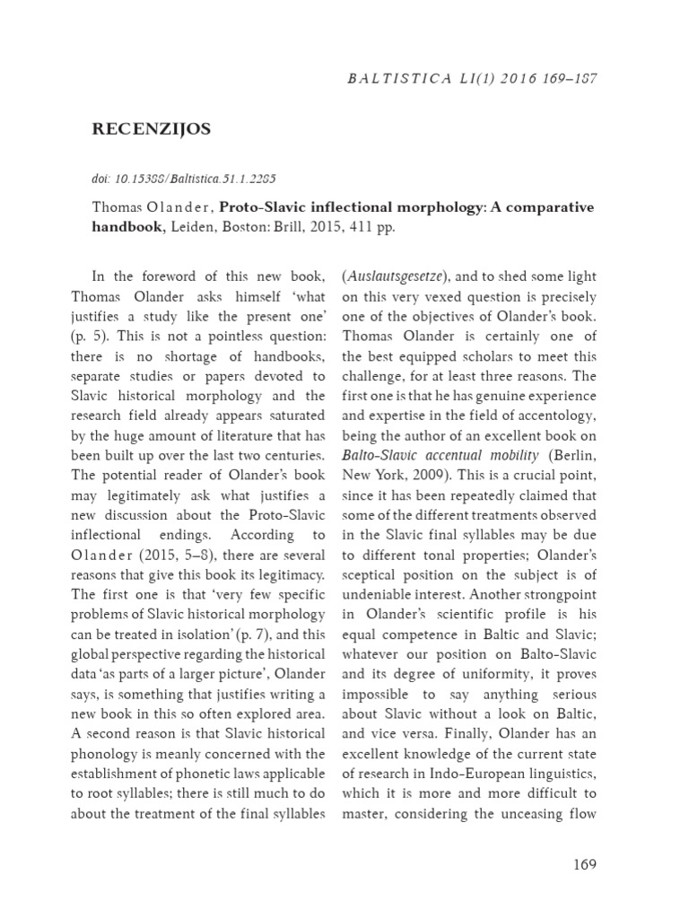 Thomas Olander Proto-Slavic Inflectional Morpholog | PDF | Languages ...