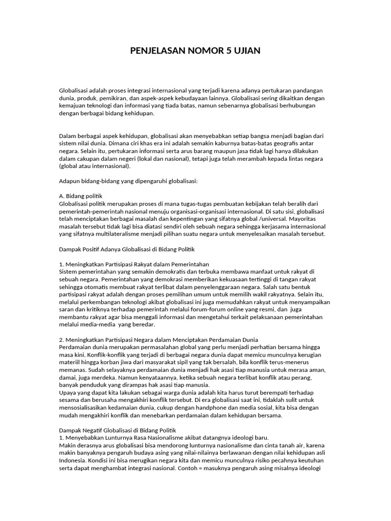 Penjelasan Nomor 5 Ujian PKN | PDF