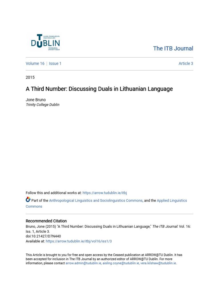 A Third Number - Discussing Duals in Lithuanian Language | PDF ...