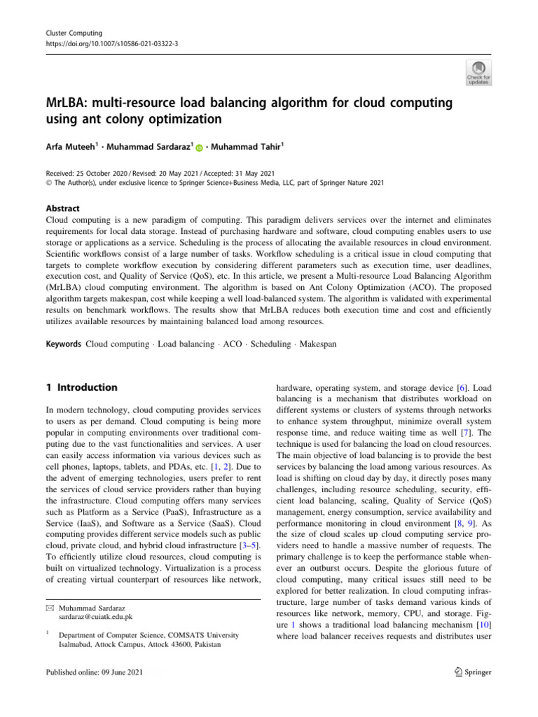 Mrlba Multi Resource Load Balancing Algorithm For Cloud Computing Using Ant Colony