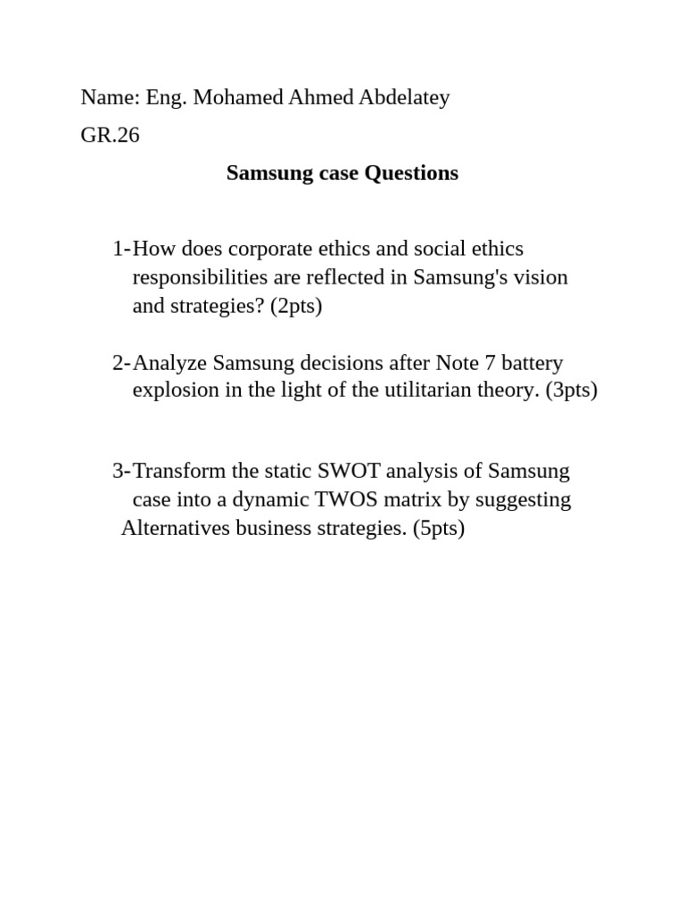 Samsung Case Questions | PDF | Corporate Social Responsibility | Smartphone