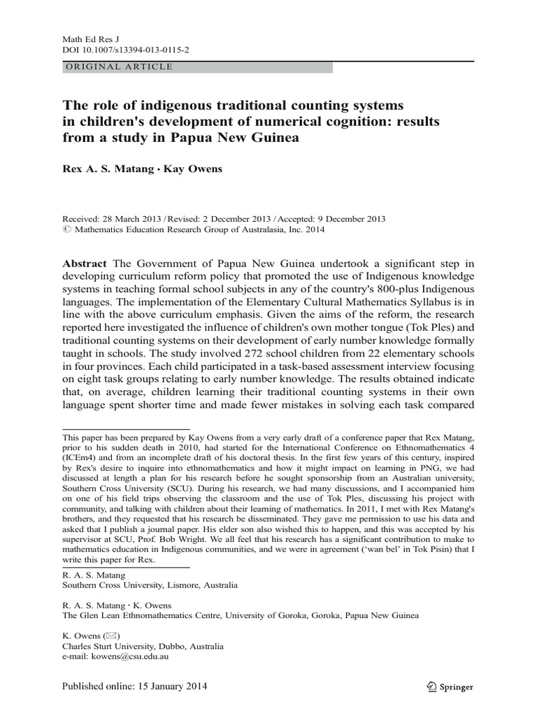 Indigenous Counting Systems in PNG Education | PDF | Grammar | Mental ...