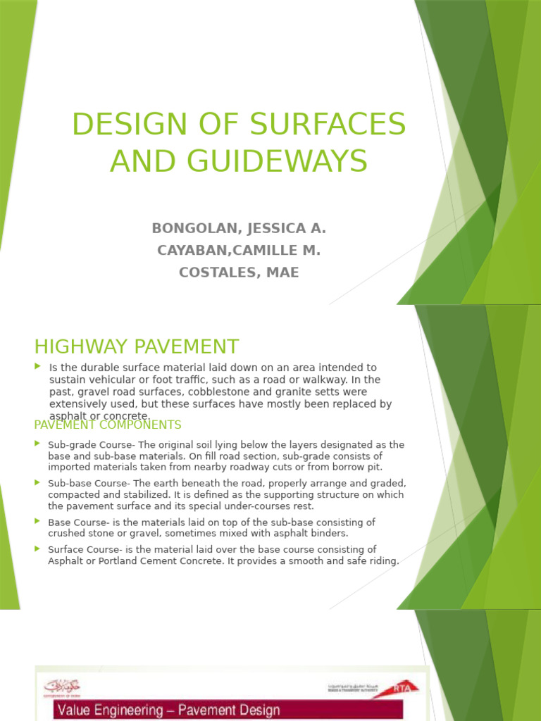 Design of Surfaces and Guideways | PDF | Road Surface | Concrete