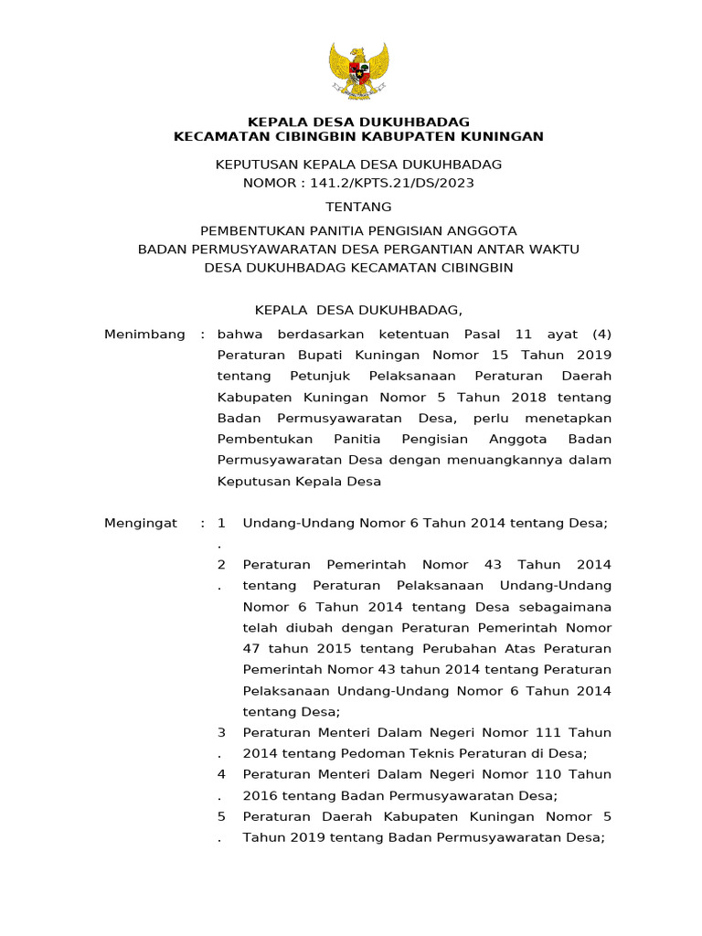 SK Panitia Pengisian BPD Paw | PDF