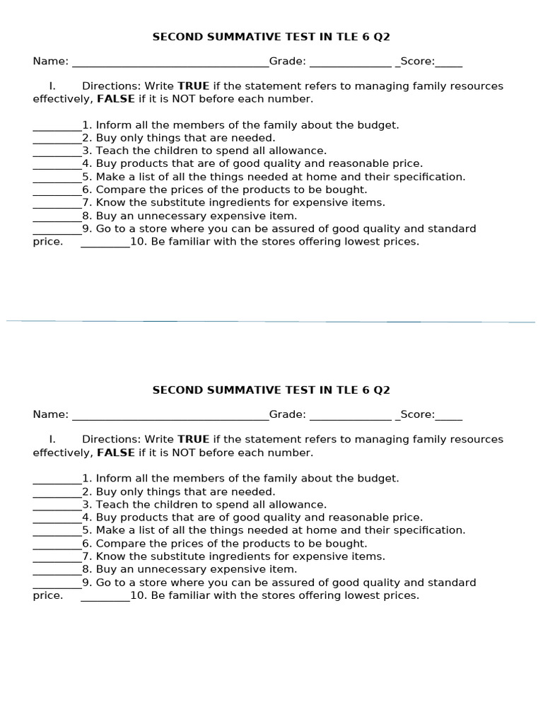 Second Summative Test in Tle 6 Q2 | PDF | Career & Growth | Business