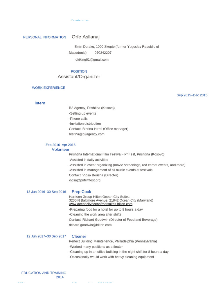 Event Organizer CV and Skills Summary | PDF
