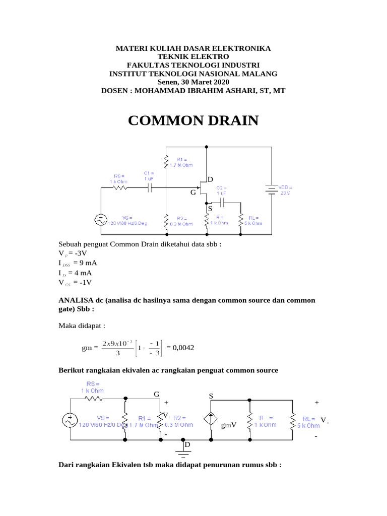 Analisis Penguat Common Drain | PDF