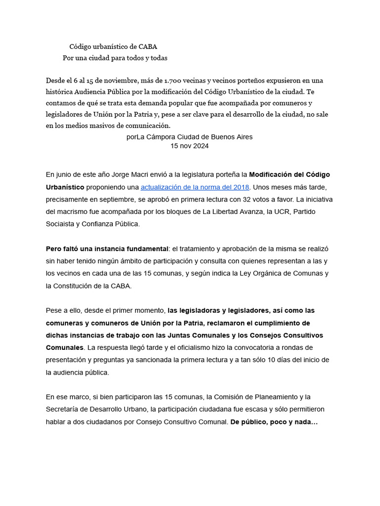 Código Urbanístico de CABA | PDF | Buenos Aires | Gobierno