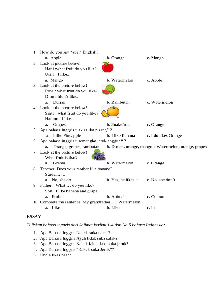 Soal B.inggris Kelas 5 STS | PDF | Wellness