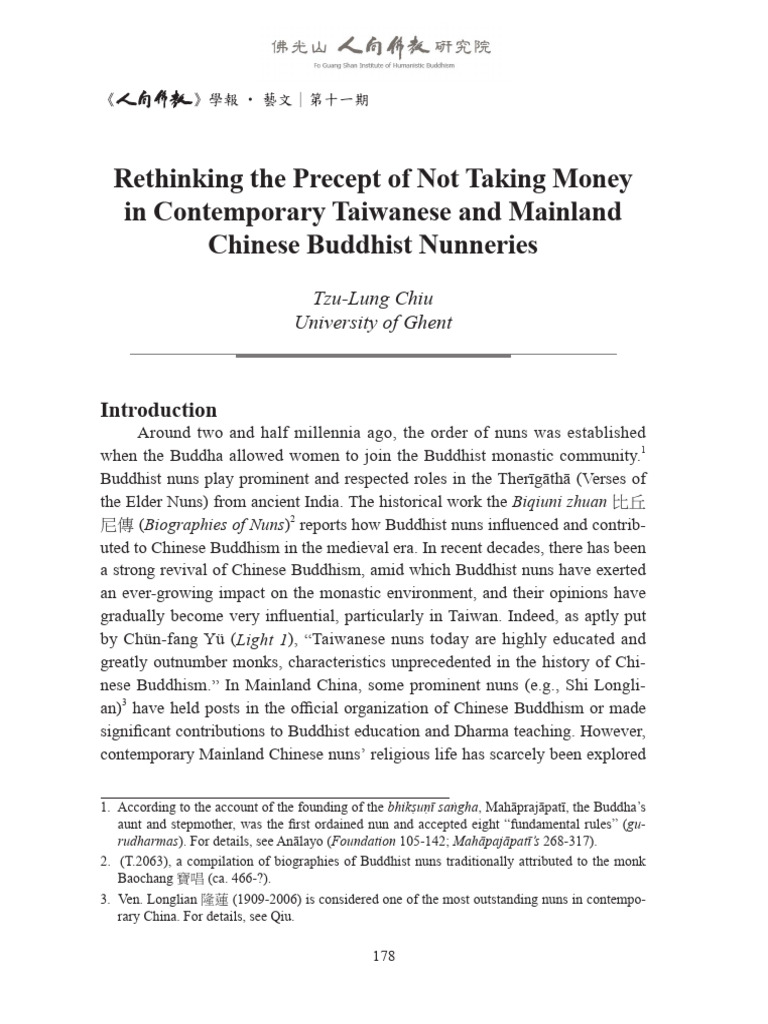 Rethinking The Precept of Not Taking Money in Contemporary Taiwanese ...