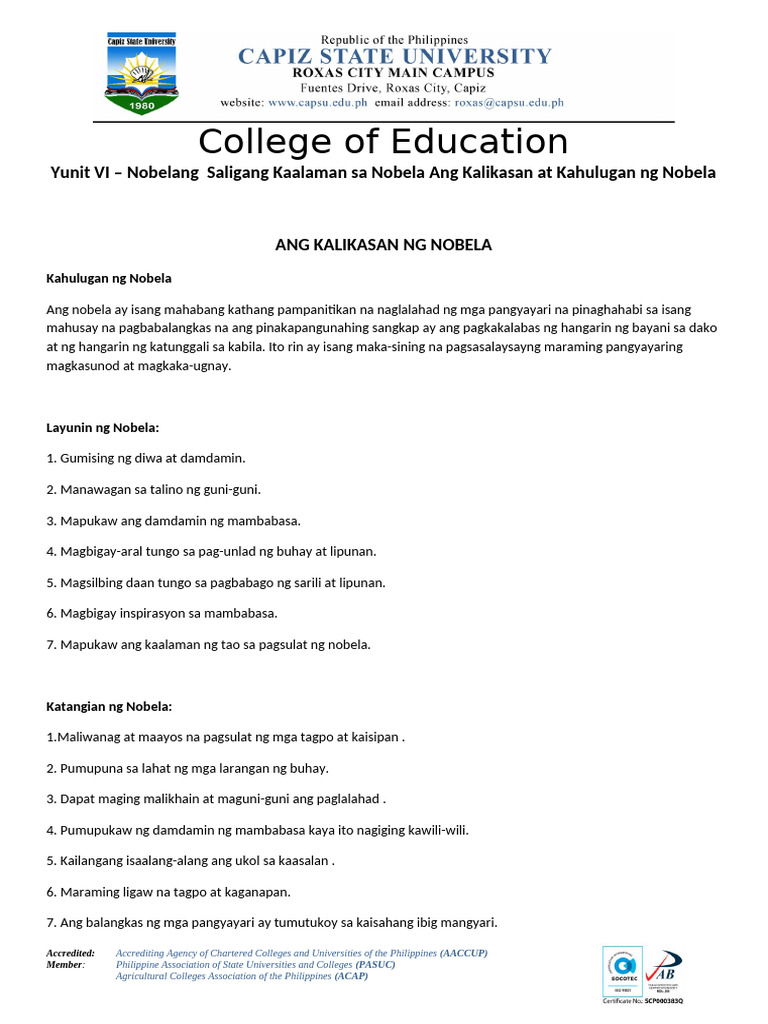 Likasan NG Nobela Ana May Z. Marcelino BSEd Filipino 2A | PDF