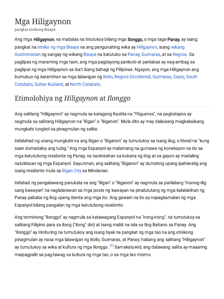 Mga Hiligaynon - Wikipedia, Ang Malayang Ensiklopedya | PDF