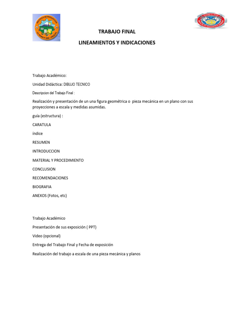 Trabajo Final Lineamientos. Dibujo Tecnico | PDF