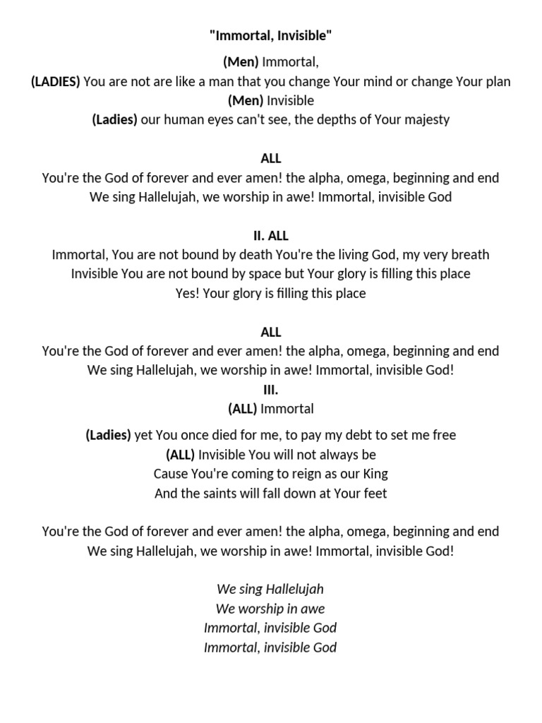 Immortal, Invisible God Hymn Lyrics | PDF