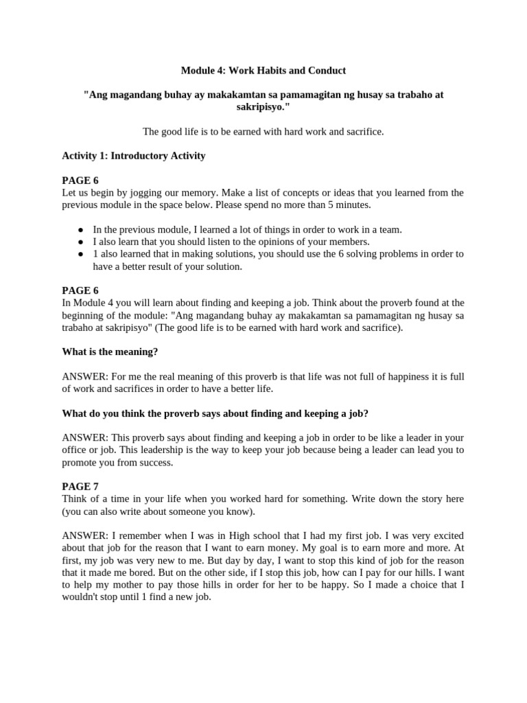 Module 4 - Work Habits and Conduct | PDF | Behavior Modification ...