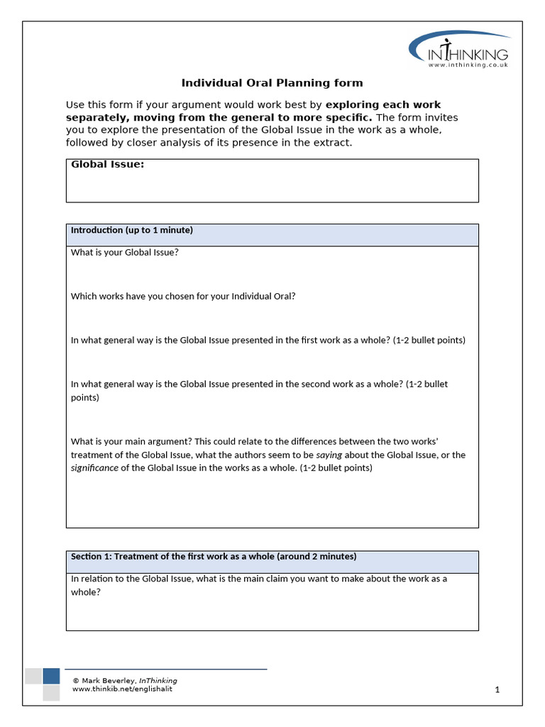 IB in Thinking IO Planning Form | PDF