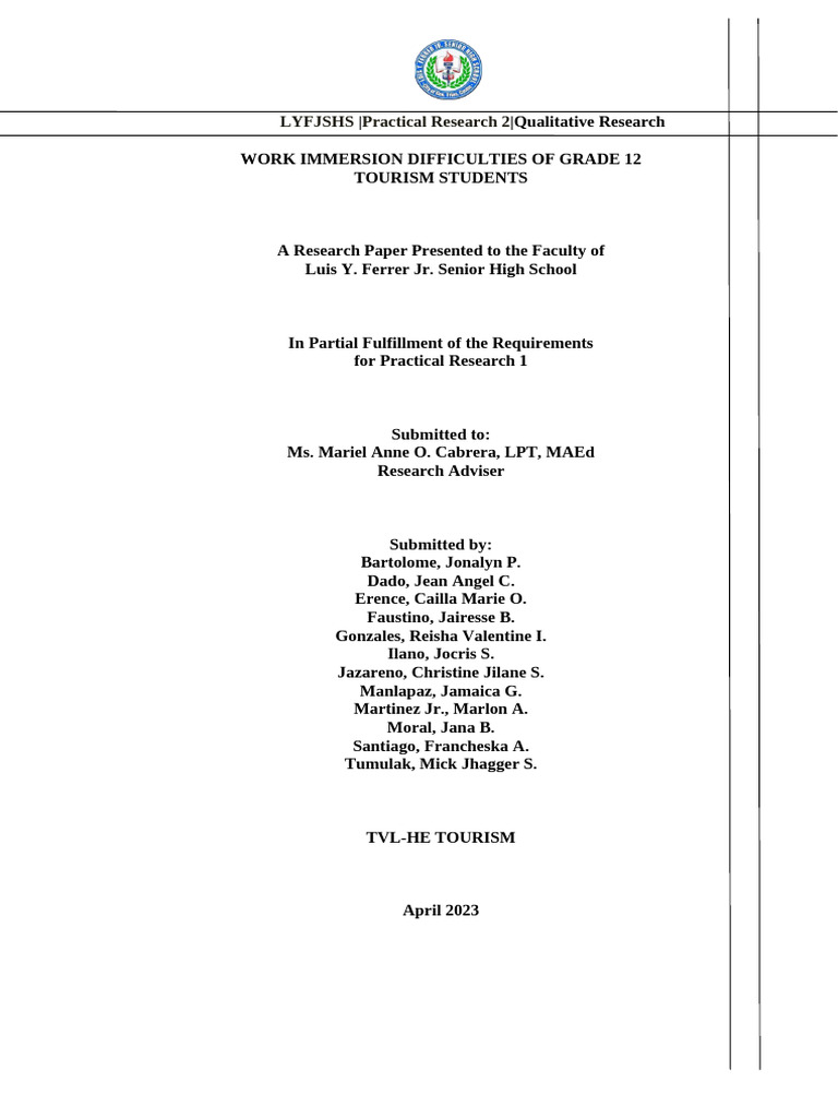 11 Adelfa Group 2 Practical Research 1 | PDF | Tourism | Sampling (Statistics)
