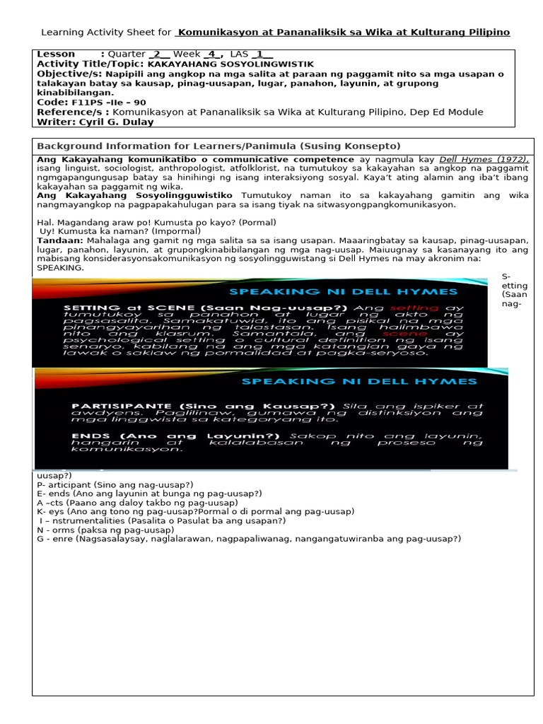 LAS Komu Q2W4 Sosyolinggwistiko | PDF