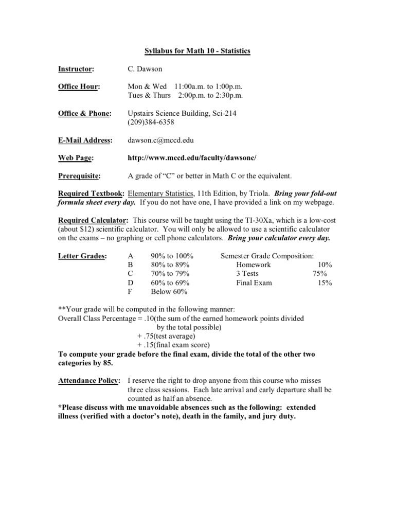 Math Syllabus Assign Spring 2012 | PDF | Probability Distribution ...