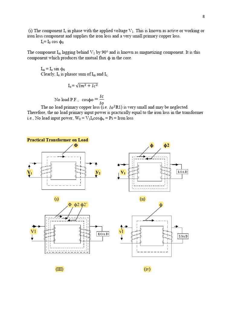 Transformer No-Load and Load Analysis | PDF | Transformer | Inductance