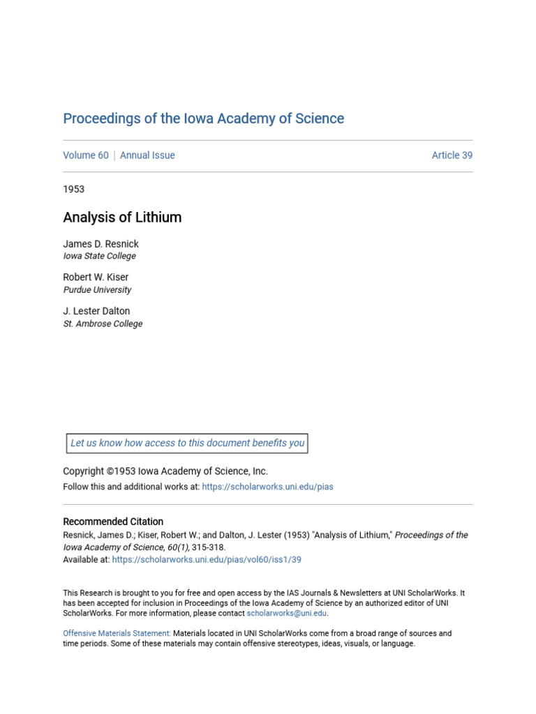 Analysis of Lithium (Gravimetric) | PDF | Lithium | Potassium