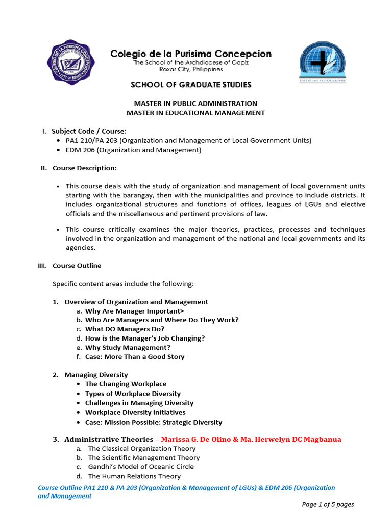 Organization & Management of LGUs Course | PDF | Organizational Culture ...