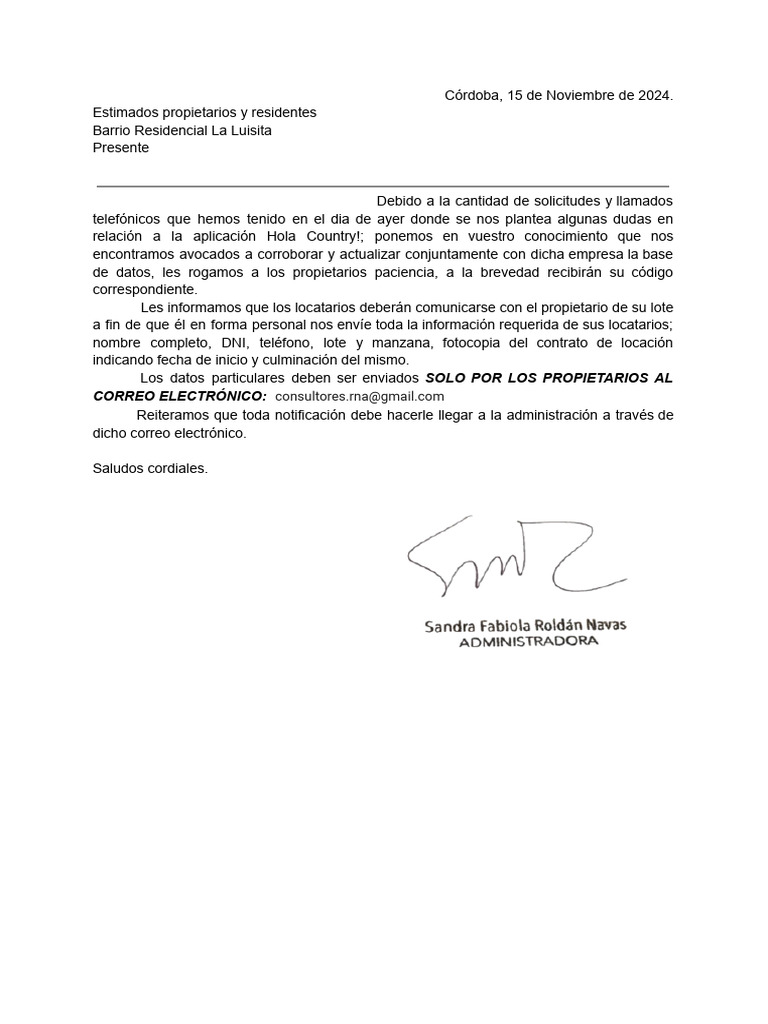 Nota Importante. Hola Country! | PDF