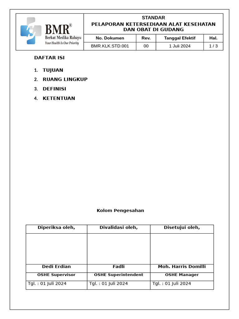 Bmr-Klinik-Standar Alur Pelaporan Ketersediaan Alat Kesehatan Dan Obat | PDF | Sains & Matematika