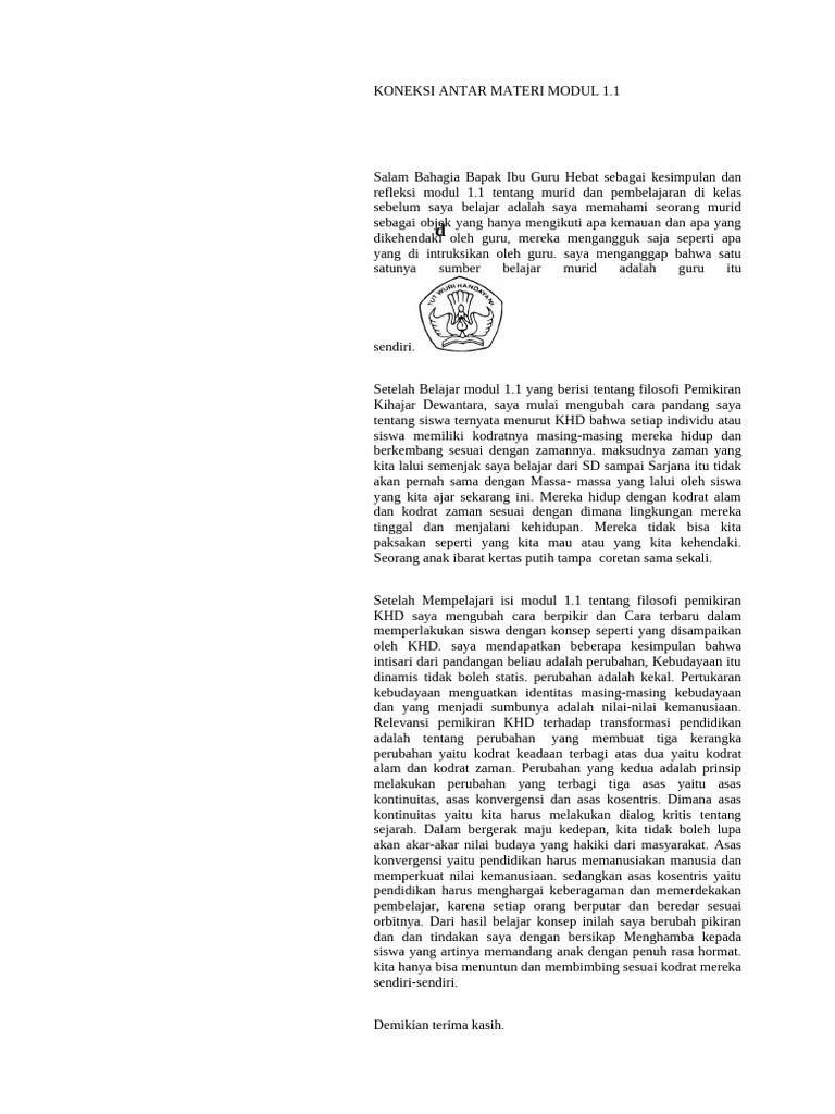 Koneksi Antar Materi Modul 1.1 | PDF