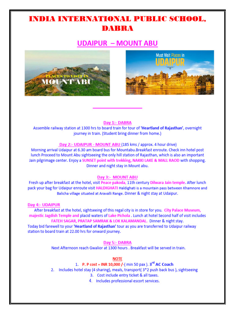 Trip Udaipur +mount Abu 2024-25 | PDF
